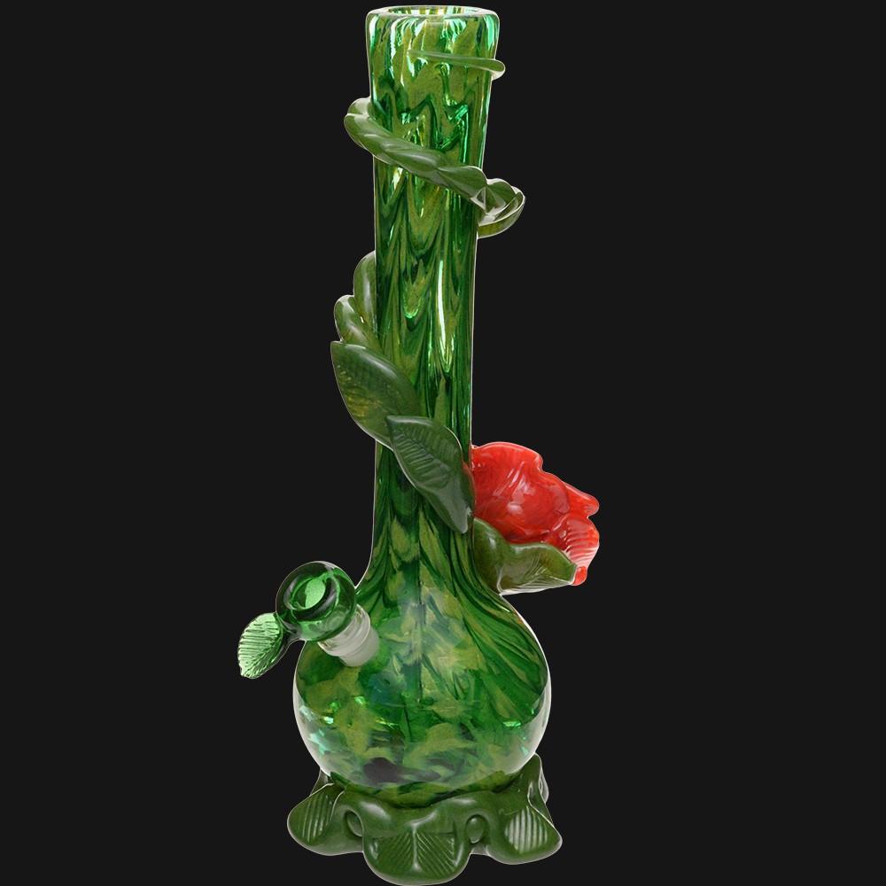 Noble Glass Soft Glass Water Pipe Green Flower Wrap 14" – pipeee.com